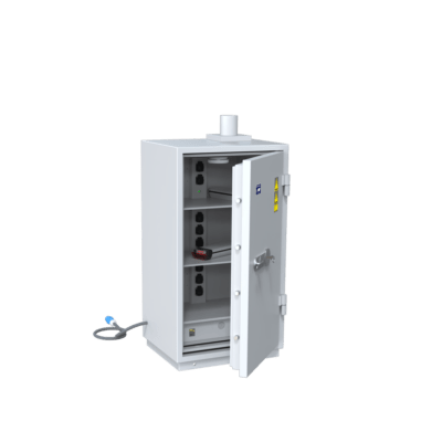 Battery cabinet for safely charging lithium-ion batteries | Batteryguard